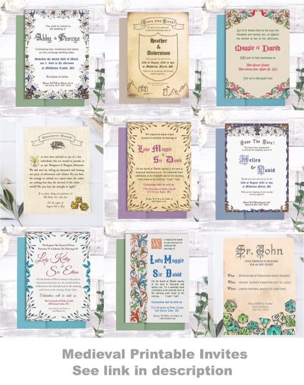 Editable White Medieval Invitation_wedding Floral_bundle Printable 5x7 ...