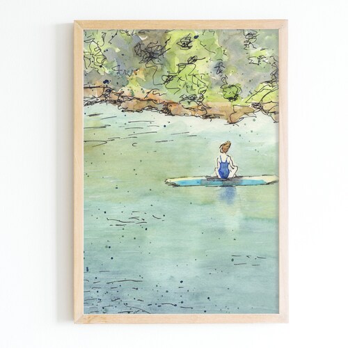 Girl on Lake Watercolor Painting Print Lake Printable Wall - Etsy