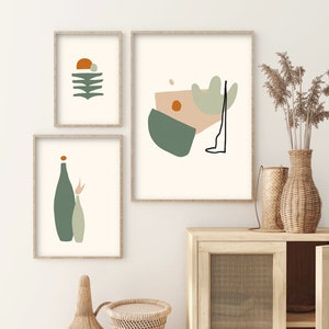 Mid Century Modern Art Print Set of 3, Abstract Shapes Set of 3, Green ...