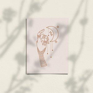 Mystical Hand Sketch, Hands With Moon Printable, Hand Drawing, Moon ...