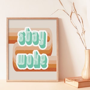 Stay Woke Retro Wall Art, 70s Home Decor, Art Deco Print, 70s Hippie ...