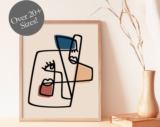 One Line Drawing, Abstract Face Illustration, Modern Art Poster, Boho ...