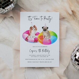 Dog Pool Party Invitation for Pet Birthday, Time to Pawty Dog Birthday ...