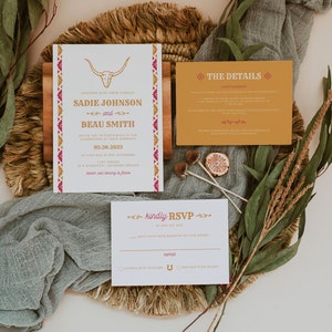 Colorful Southwestern Wedding Invitation Template Canva, Ranch Wedding ...