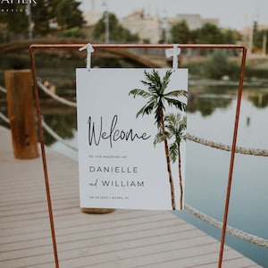 Palm Tree Welcome Sign Template, Tropical Wedding Sign Personalized ...