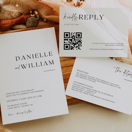 Wedding Invitation With QR Code RSVP Minimalist Wedding - Etsy
