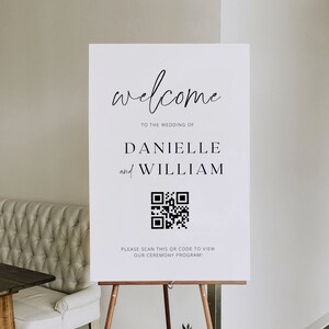 Wedding Welcome Sign With QR Code, Minimalist Wedding Program Sign ...