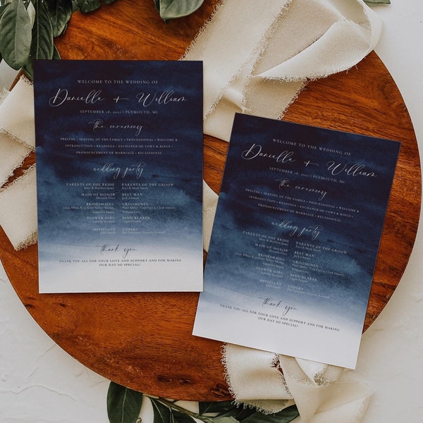 Royal Blue Wedding Program Template - Etsy
