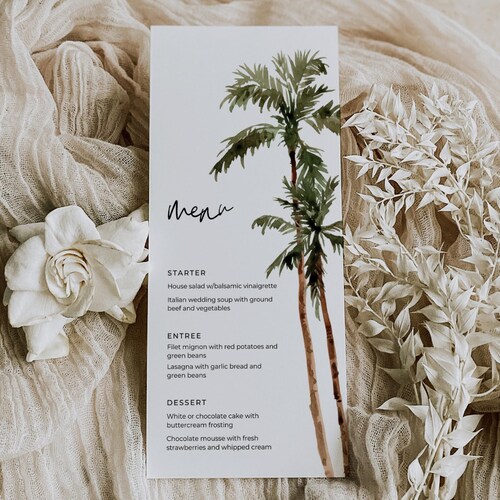 Palm Tree Menu Template Tropical Wedding Menu Beach Wedding - Etsy