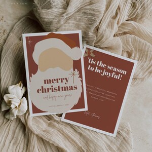 Modern Holiday Card Template Boho Christmas Card Santa - Etsy