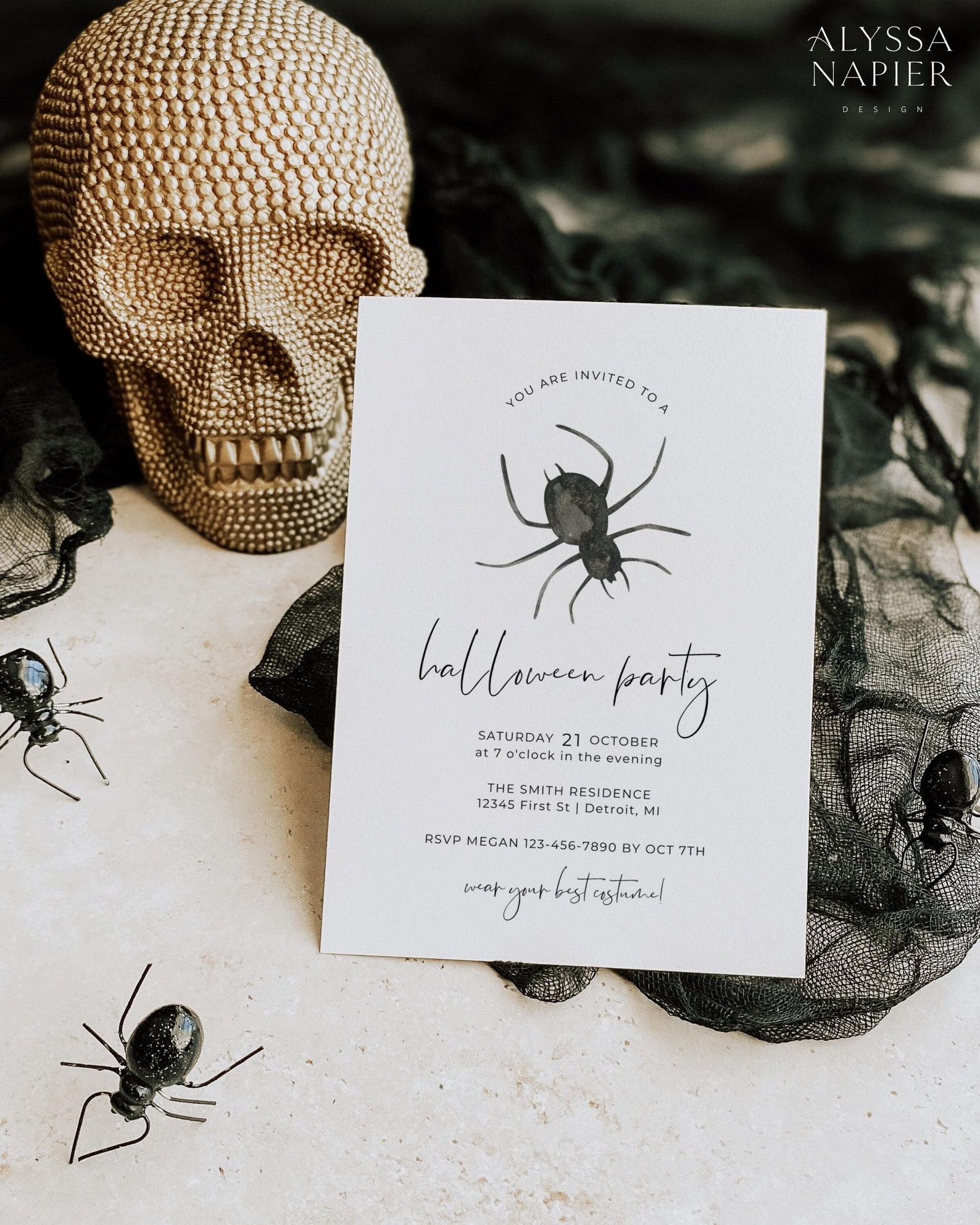 Spider Halloween Party Invitation Template Spooky Halloween - Etsy