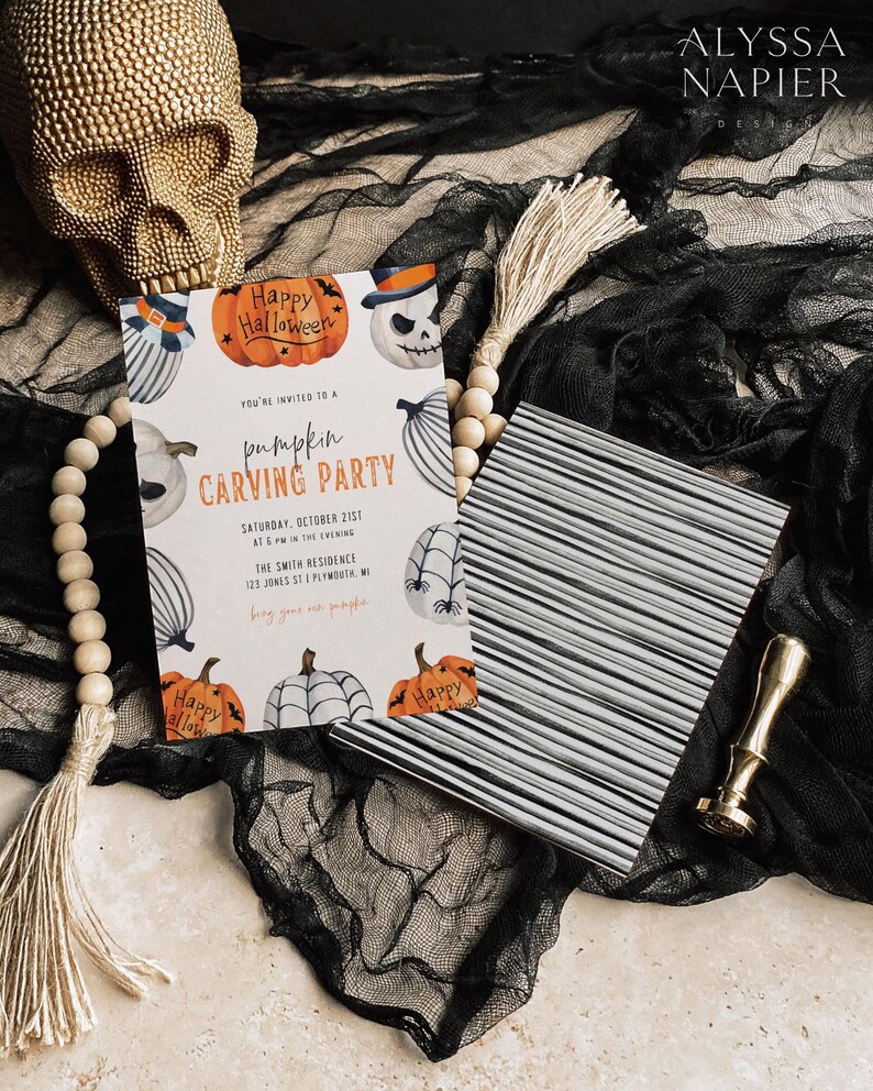 Pumpkin Carving Party Invitation, Halloween Party Invitation Editable ...