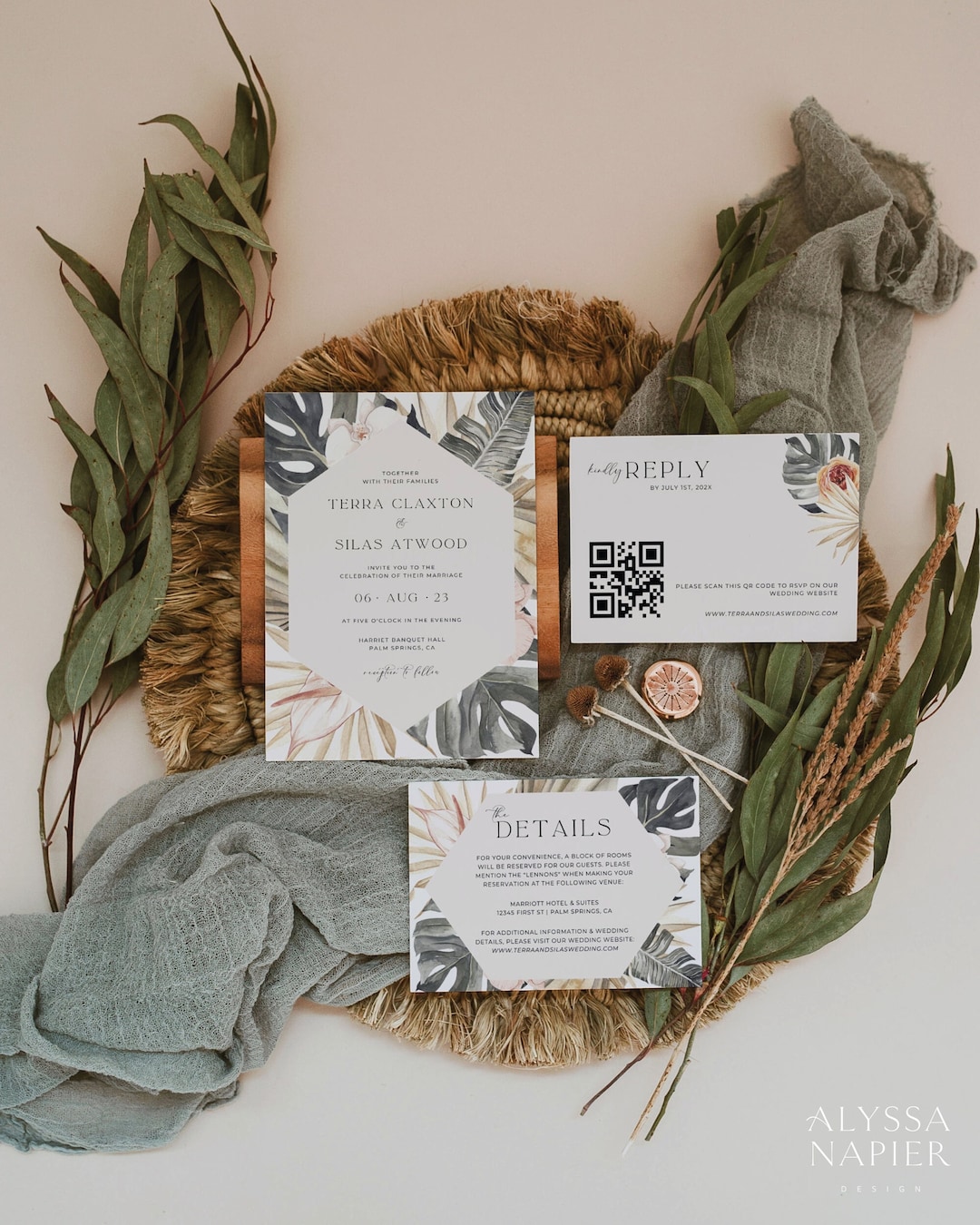 Tropical Destination Wedding Invitation, Beach Wedding Invitation Suite ...