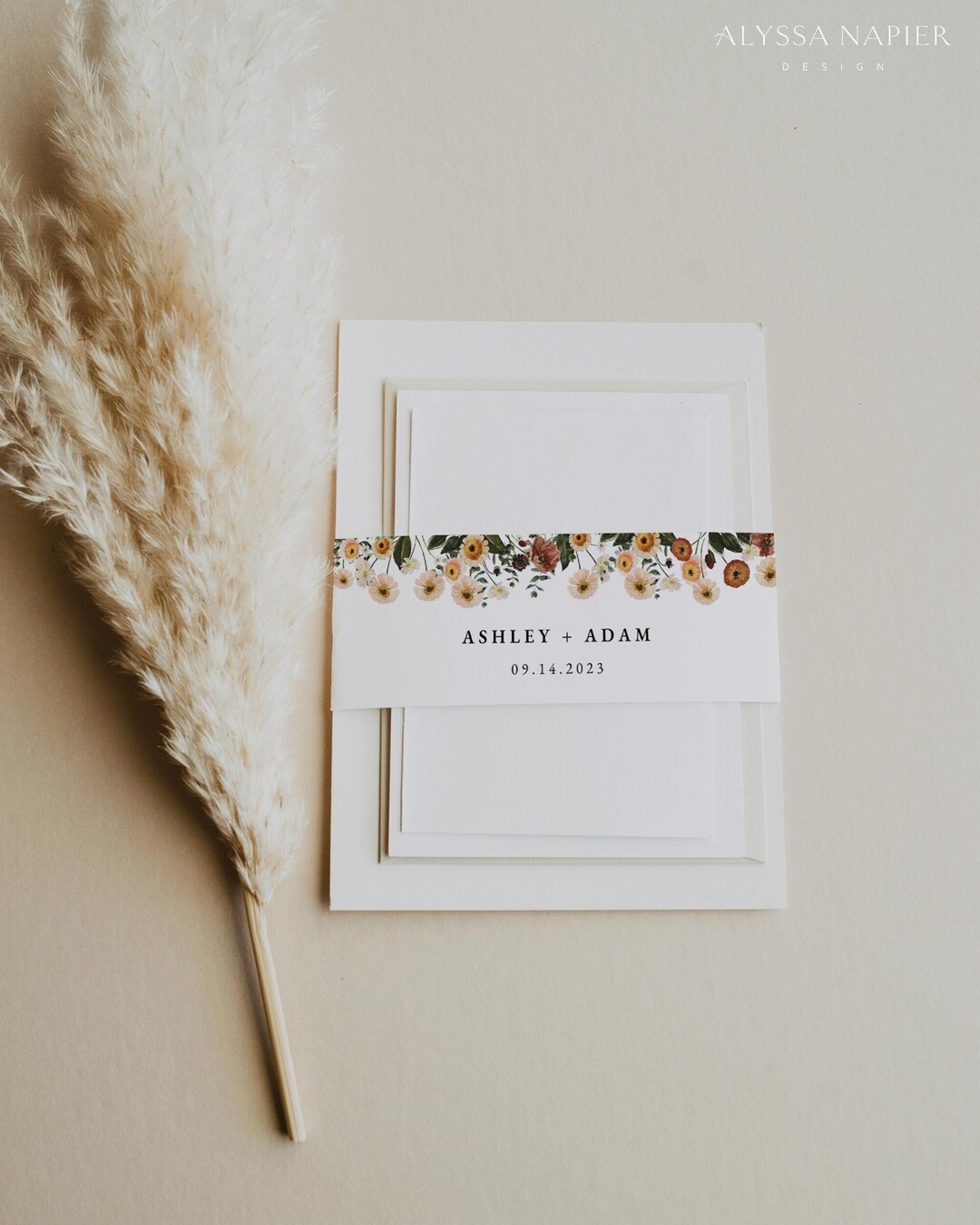 Printable Belly Band Template, Wildflower Wedding Invitation Band ...