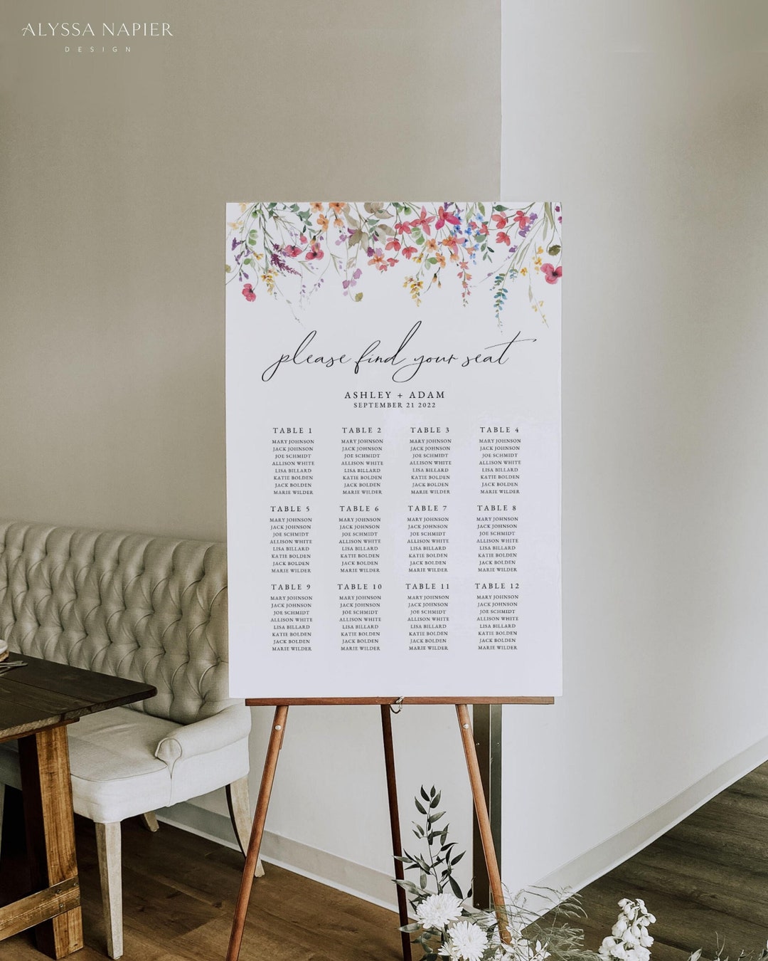 Spring Wildflower Seating Chart, Spring Wedding Seating Chart Template ...