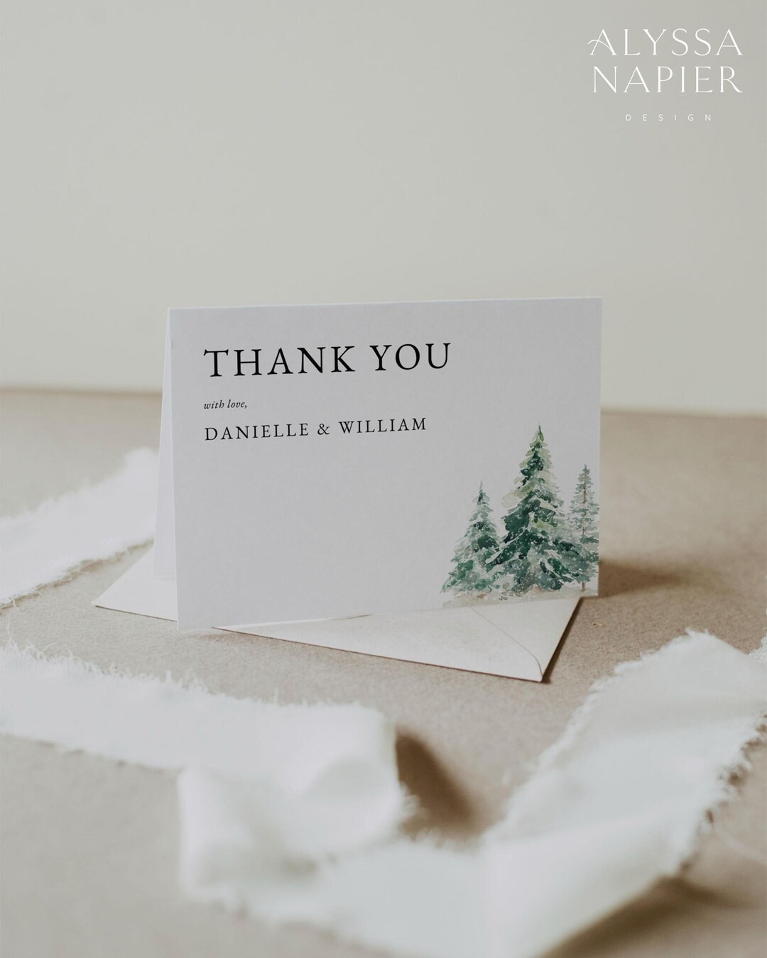 Pine Tree Thank You Card Printable, Pine Thank You Card Template ...