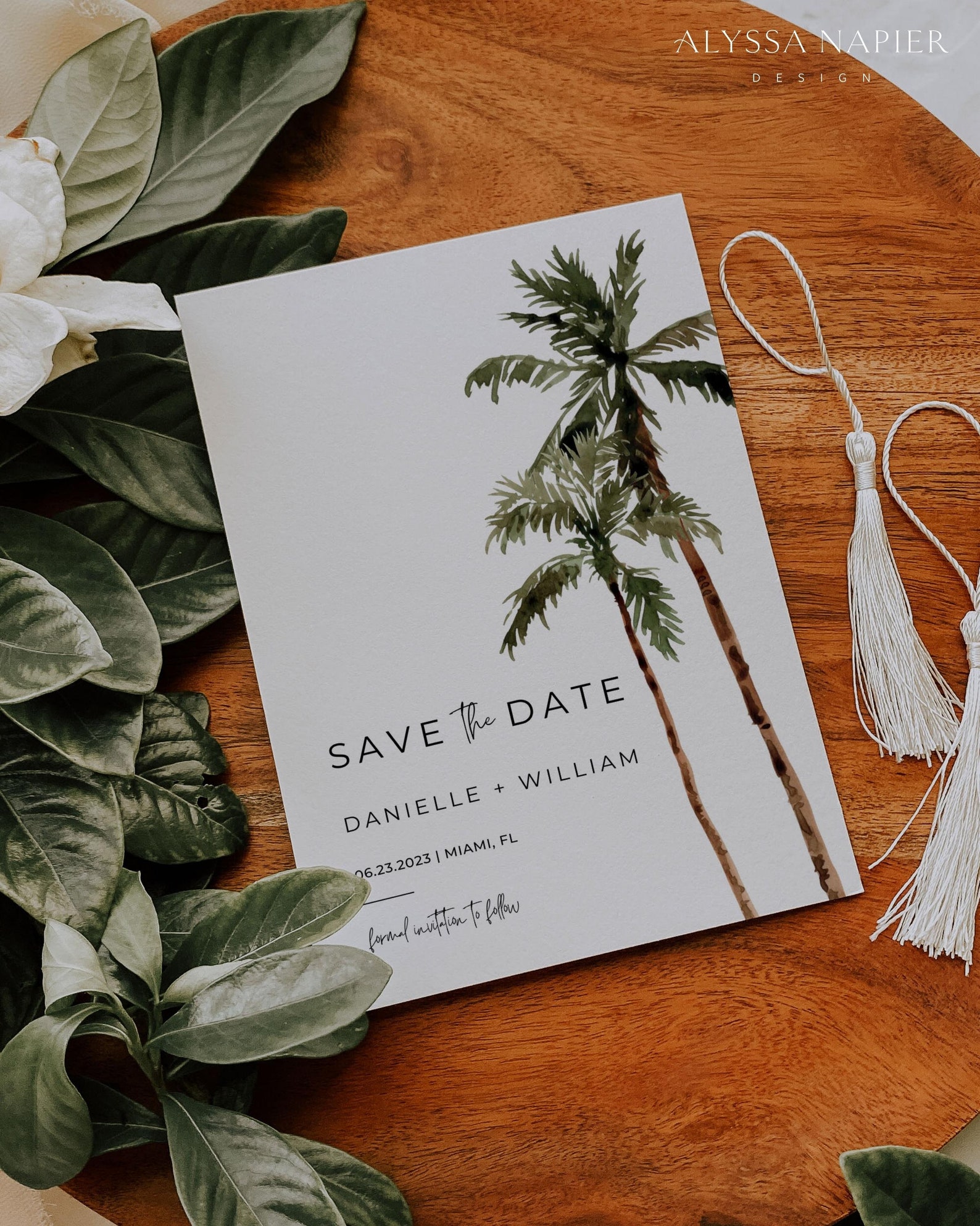 Palm Tree Save the Date Template, Beach Wedding Save the Date Card ...