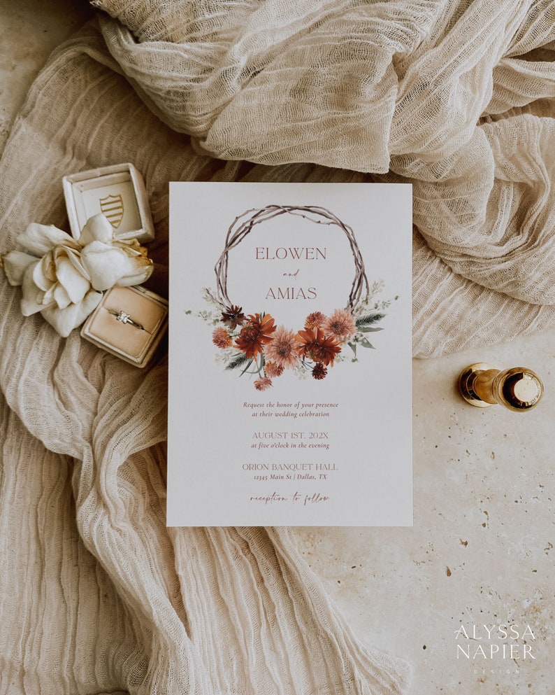 Boho Wedding Invitation Template Download Rustic Fall Wedding - Etsy