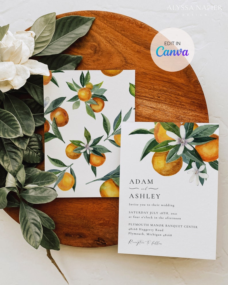 Citrus Wedding Invitation Download Orange Wedding Invitation - Etsy
