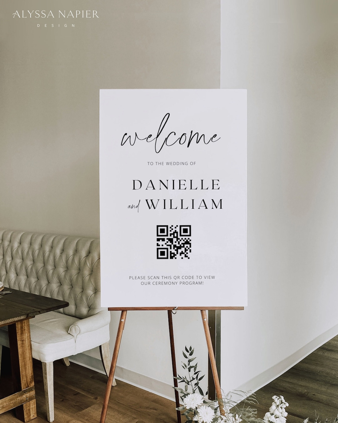 Wedding Welcome Sign With QR Code, Minimalist Wedding Program Sign ...