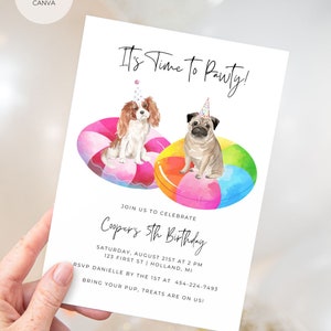 Dog Pool Party Invitation for Pet Birthday, Time to Pawty Dog Birthday ...