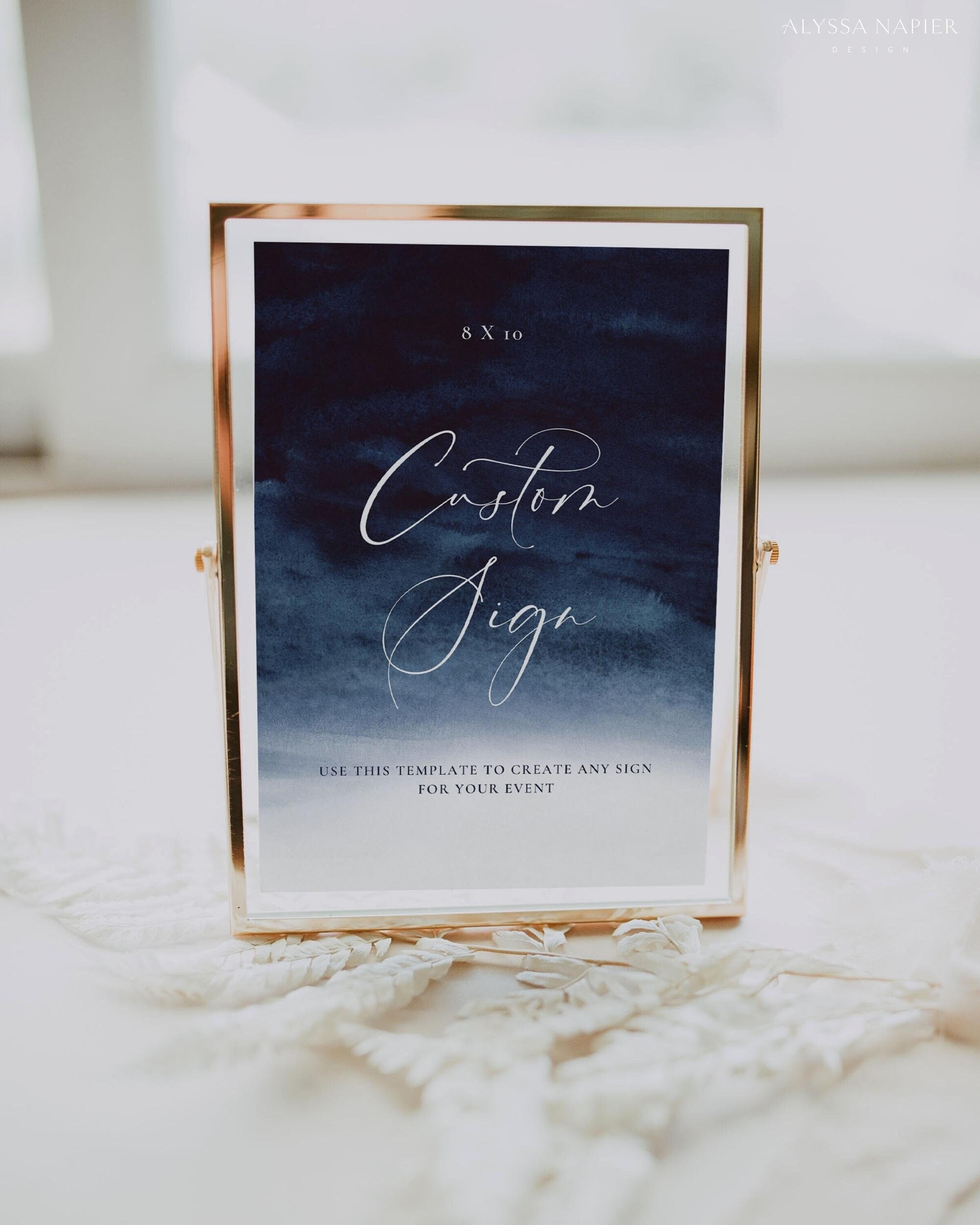 Dark Blue Watercolor Wedding Sign Customizable, Editable Wedding Sign ...
