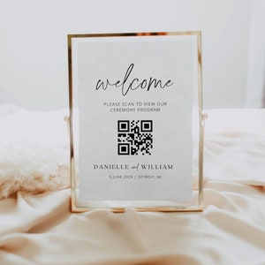 Wedding Program QR Code Sign, Digital Wedding Program Sign Template ...