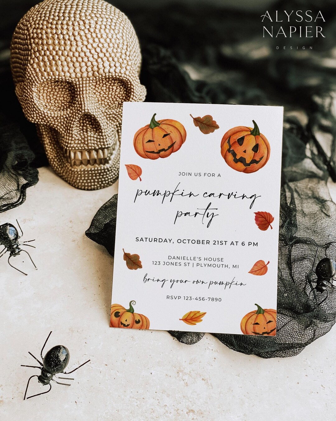 Halloween Party Invitation Pumpkin, Editable Halloween Pumpkin Carving ...