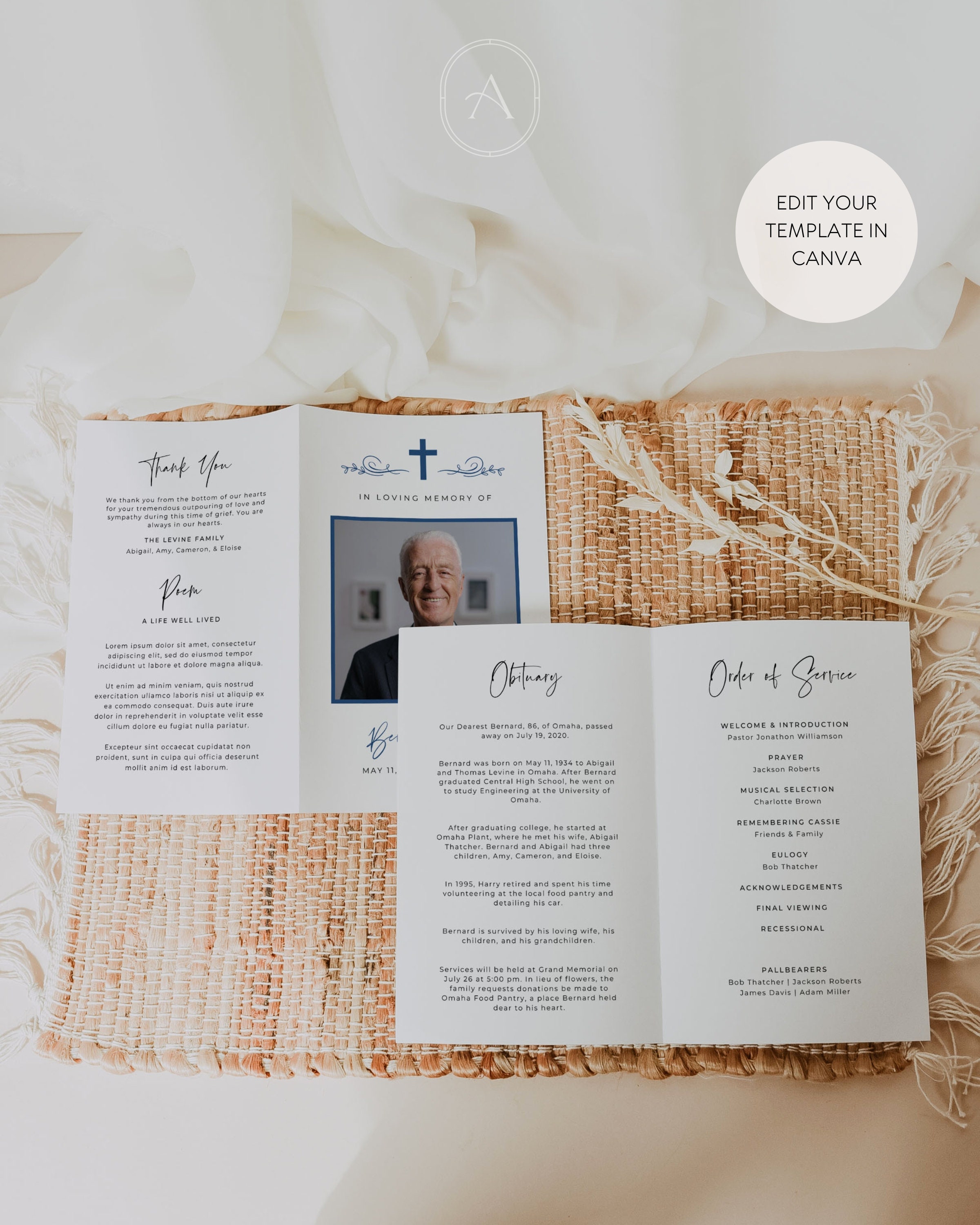 Printable Religious Funeral Program Template for Man, Cross Memorial ...