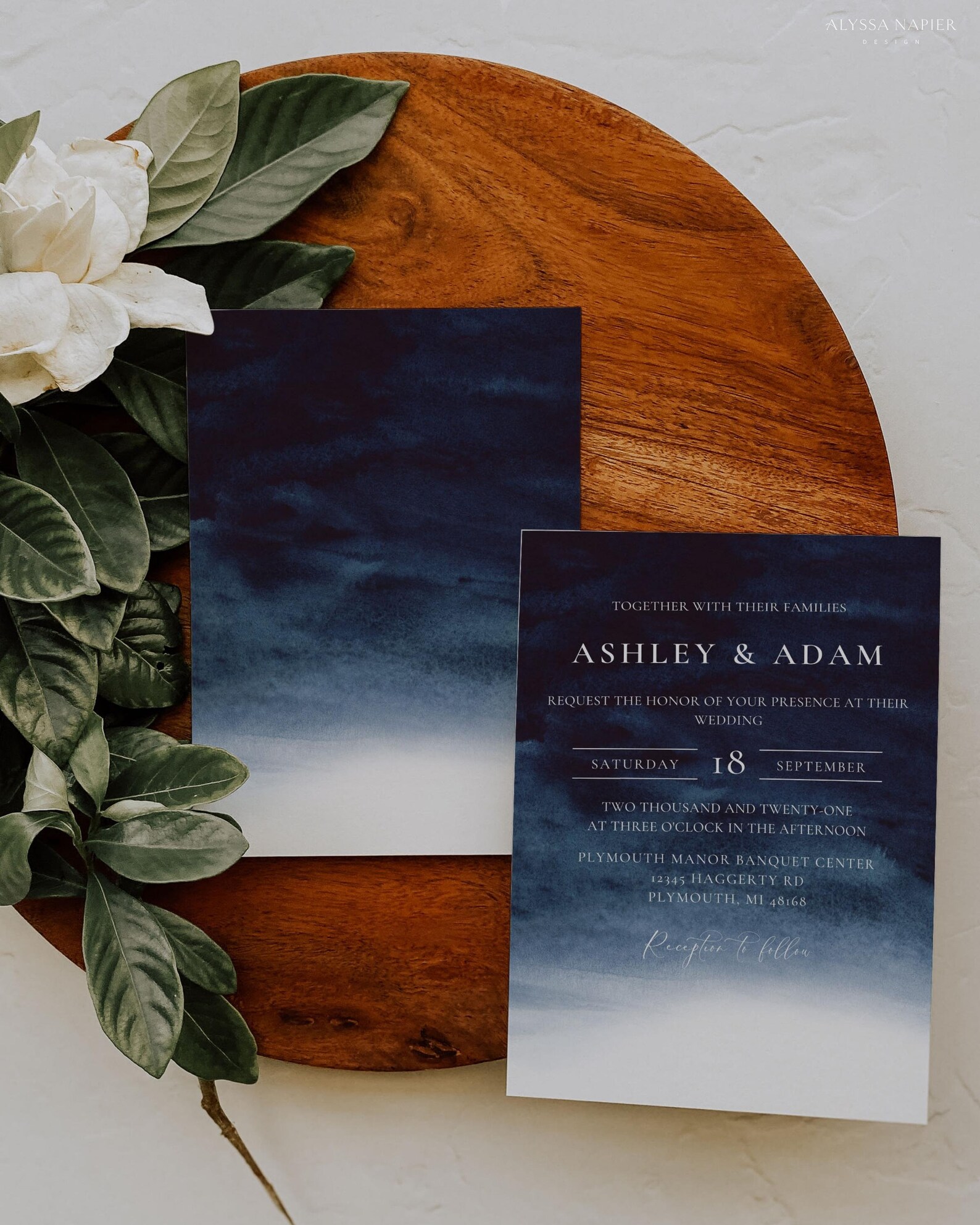 Dark Blue Watercolor Wedding Invitation Suite Printable - Etsy