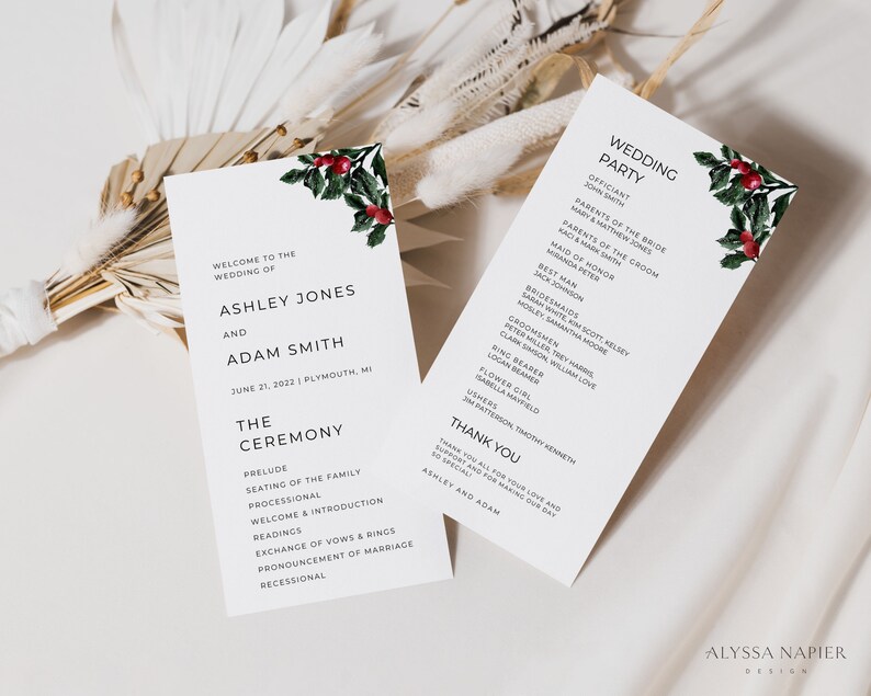 Christmas Wedding Program Template Download Winter Wedding - Etsy