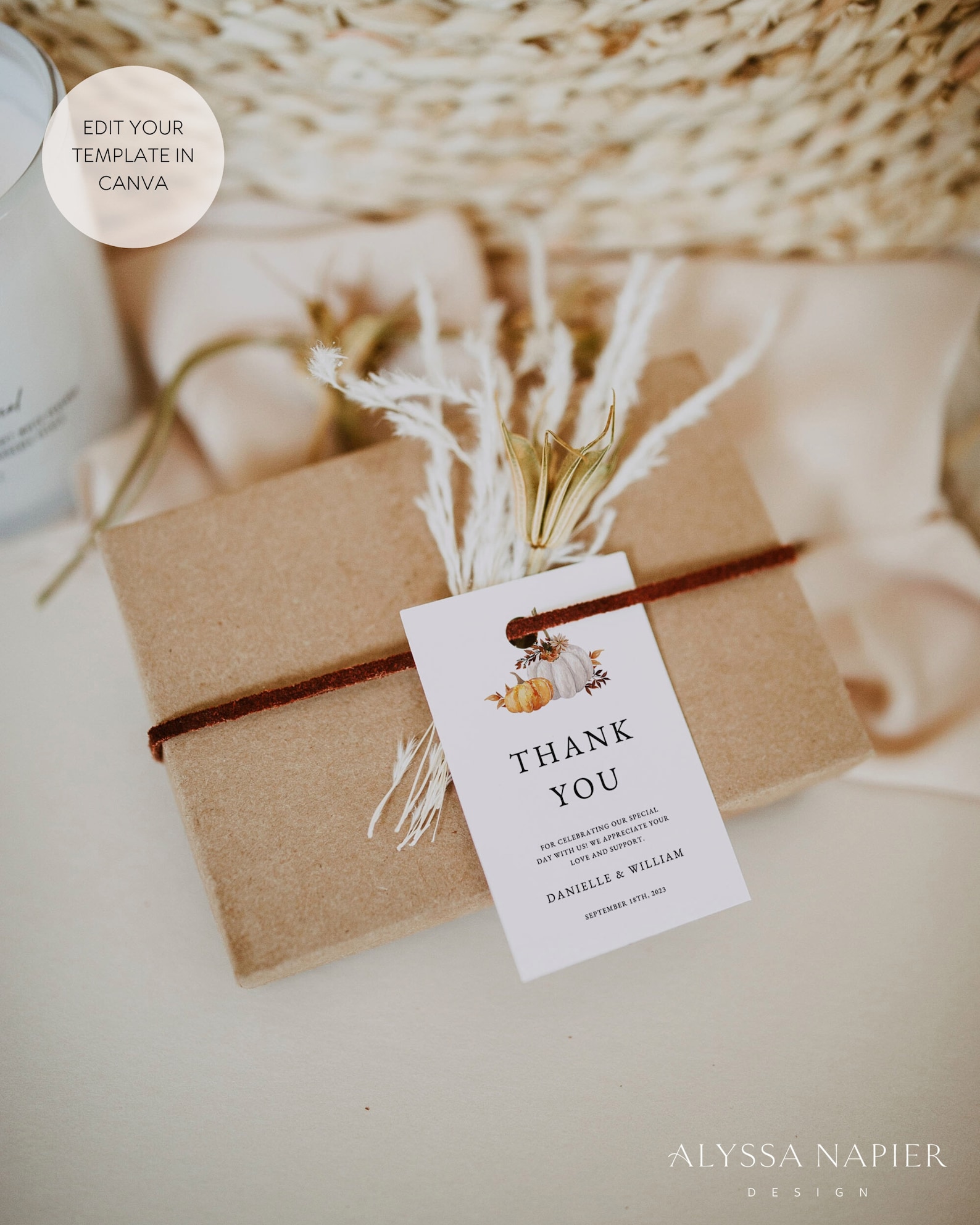 Fall Pumpkin Thank You Tags, Wedding Favor Tags Printable, Gift Tag ...