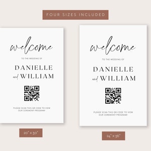 Wedding Welcome Sign With QR Code, Minimalist Wedding Program Sign ...