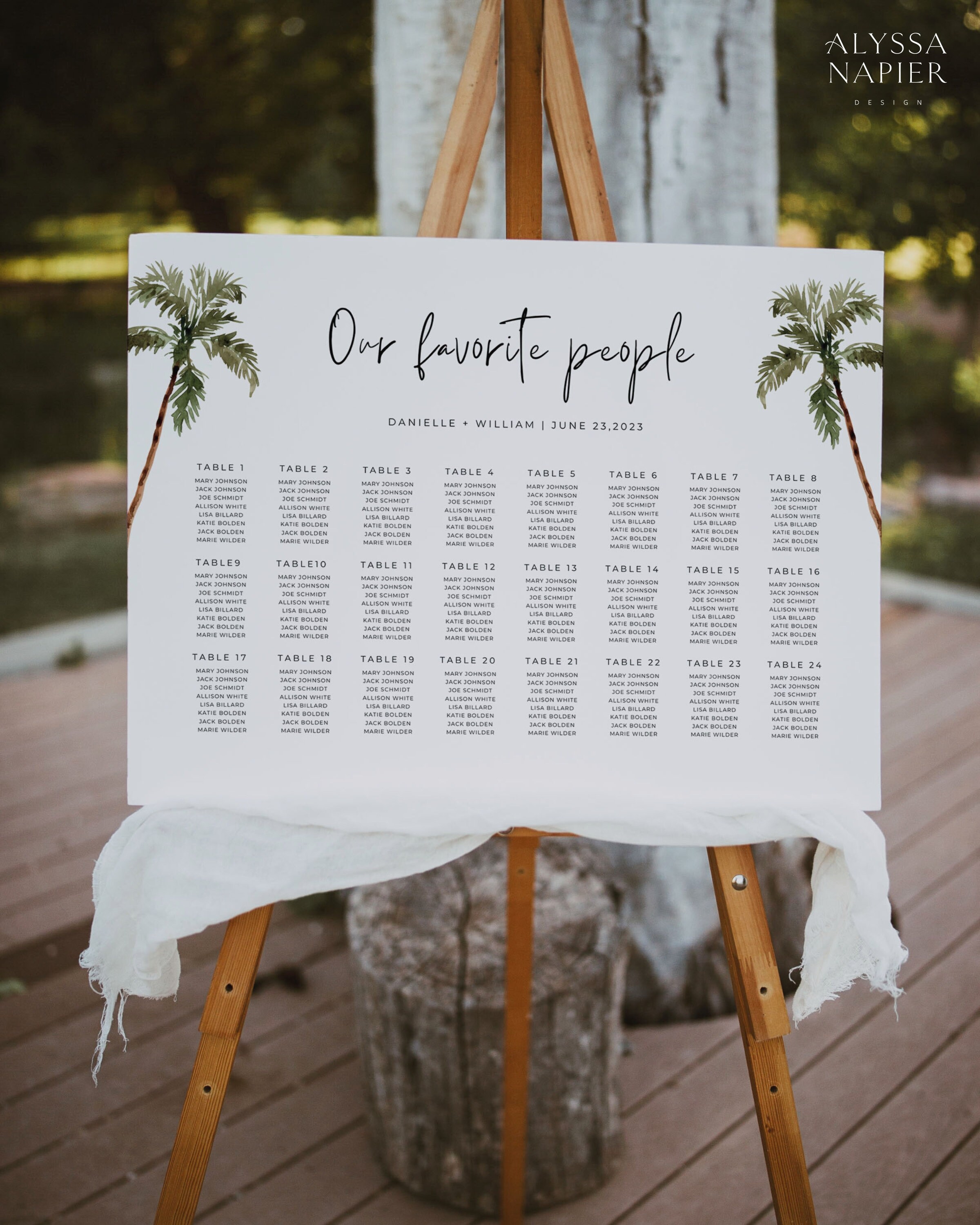 Tropical Seating Chart Template, Palm Tree Wedding Seating Chart Sign ...