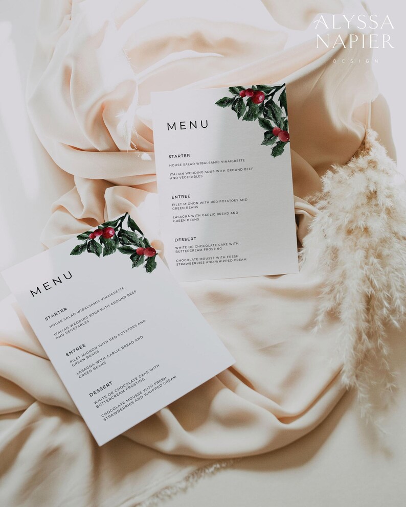Christmas Wedding Menu Winter Holiday Menu Template - Etsy