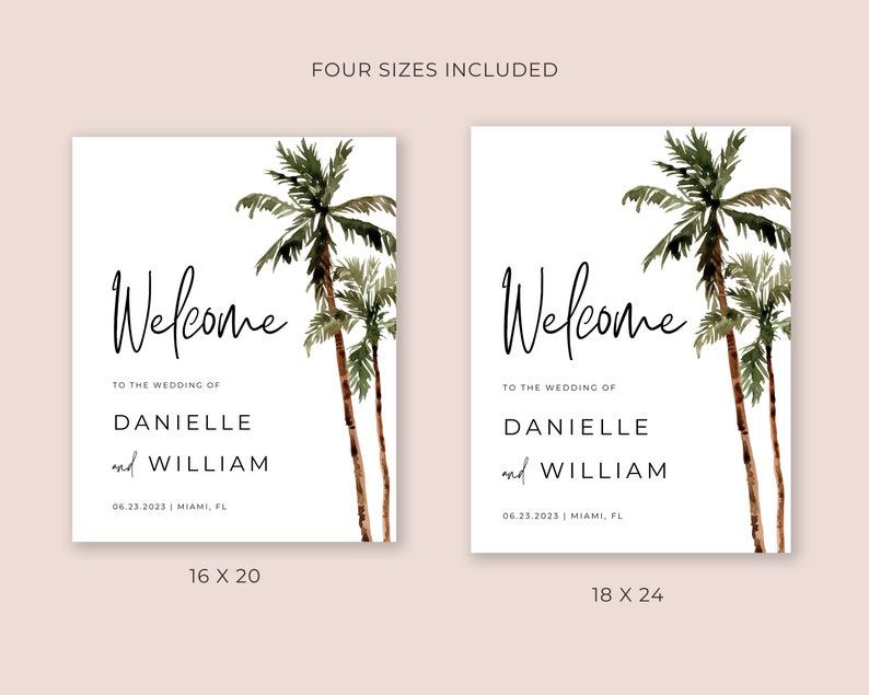 Tropical Wedding Welcome Sign Template, Palm Tree Welcome to Our ...