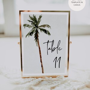 Palm Tree Wedding Table Numbers Template, Tropical Table Numbers ...