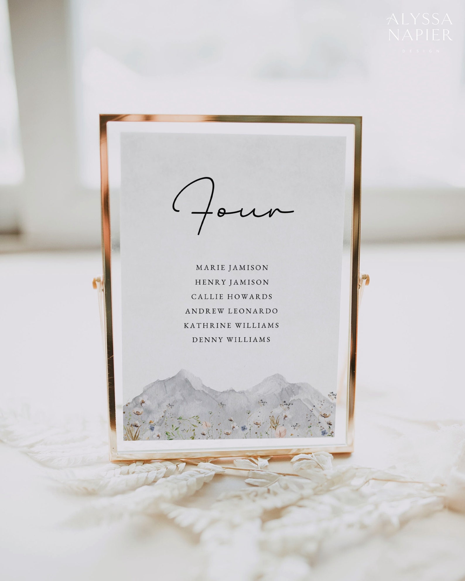 Mountain Seating Chart Card Template, Wildflower Wedding Table Seating ...