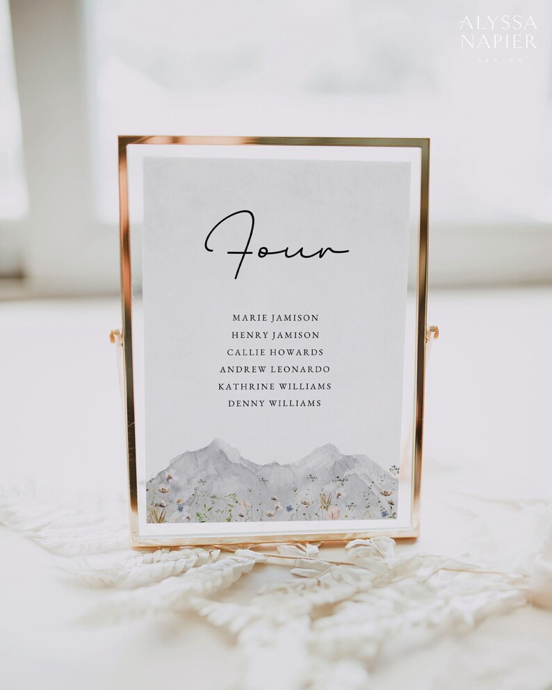 Mountain Seating Chart Card Template, Wildflower Wedding Table Seating ...