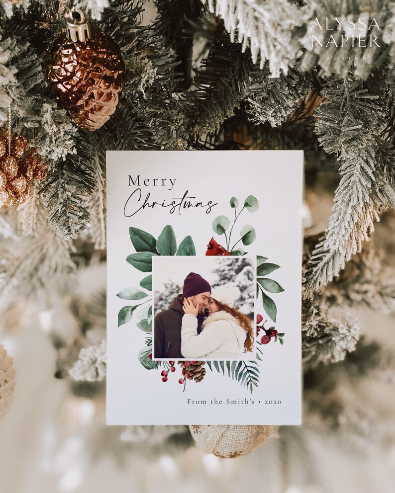 Christmas Card With Photo Template, Editable Holiday Greeting Card ...