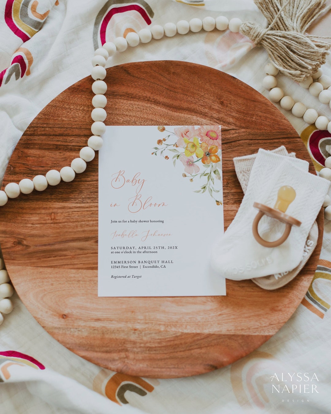 Colorful Baby Shower Invitation Pink Floral Baby Shower Invitation ...