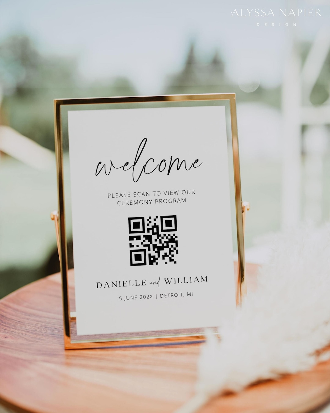 Wedding Program QR Code Sign, Digital Wedding Program Sign Template ...