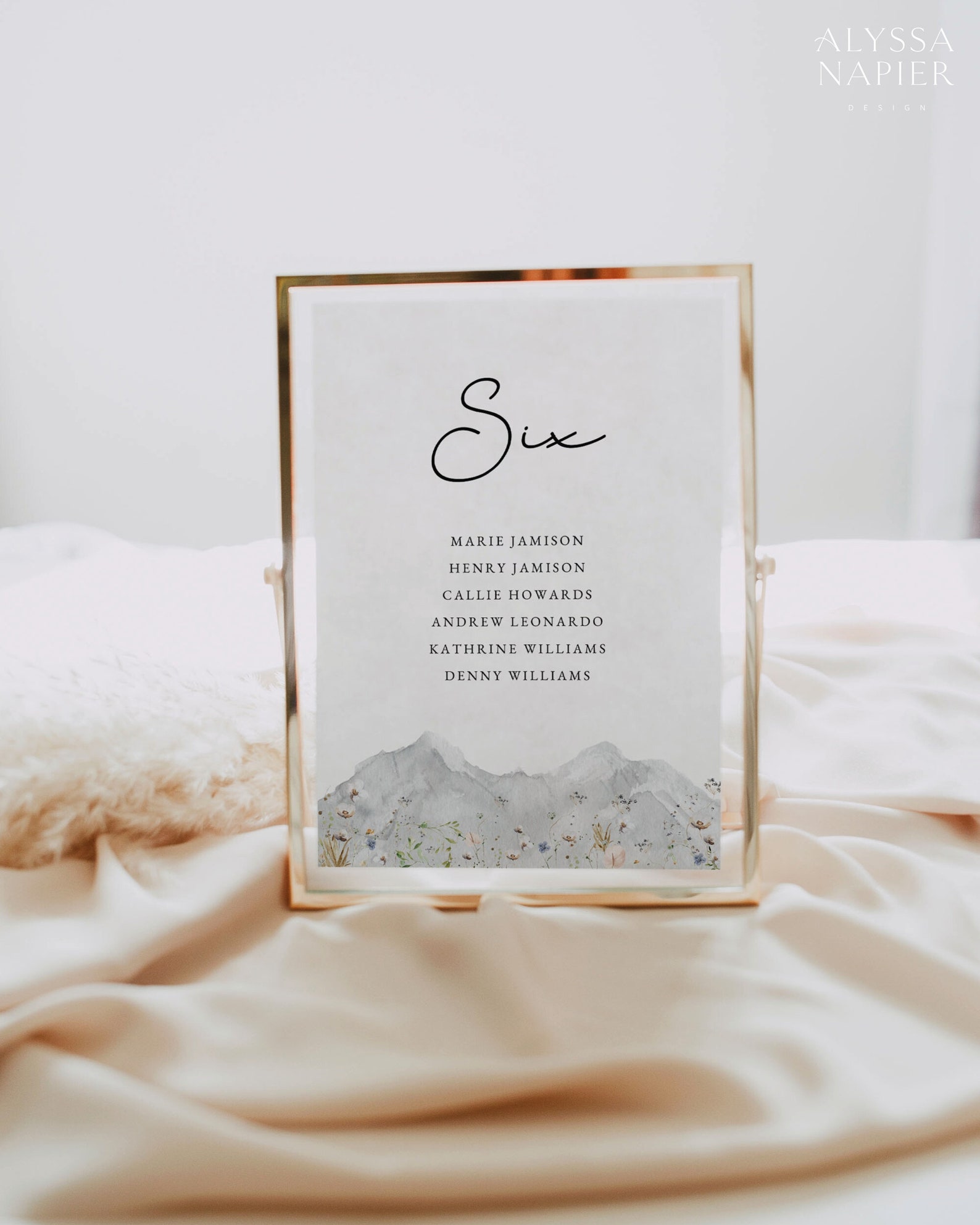 Mountain Seating Chart Card Template, Wildflower Wedding Table Seating ...