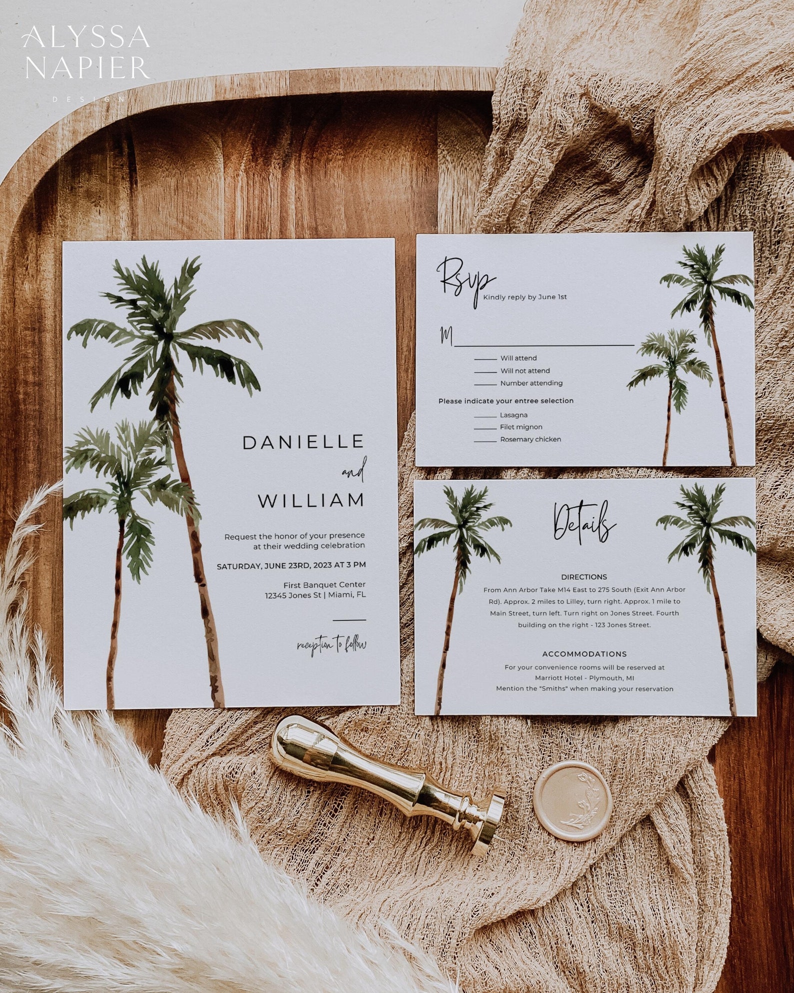 Palm Tree Wedding Invitation Suite Template Tropical Wedding - Etsy