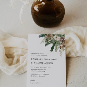 Rustic Winter Wedding Invitation Template Christmas Wedding - Etsy