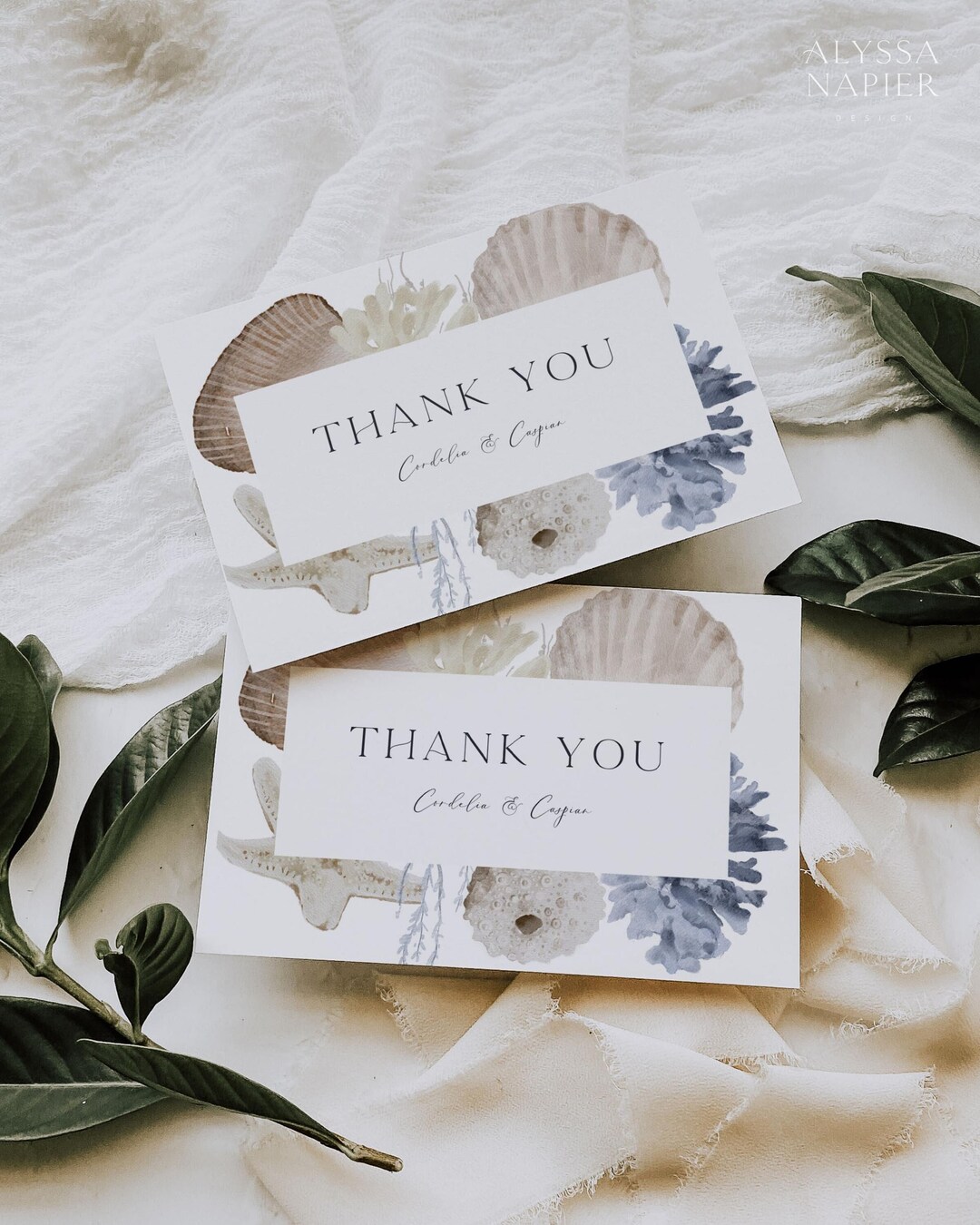 Ocean Thank You Card Printable, Nautical Wedding Thank You Card ...