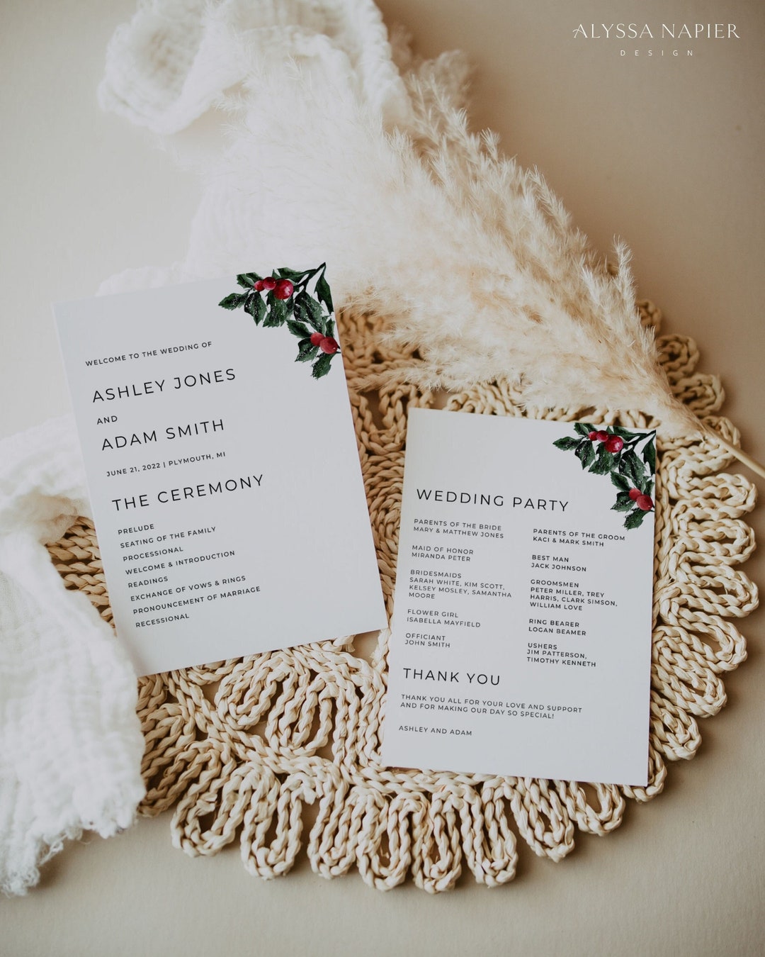 Christmas Wedding Program Template Download, Winter Wedding Ceremony ...