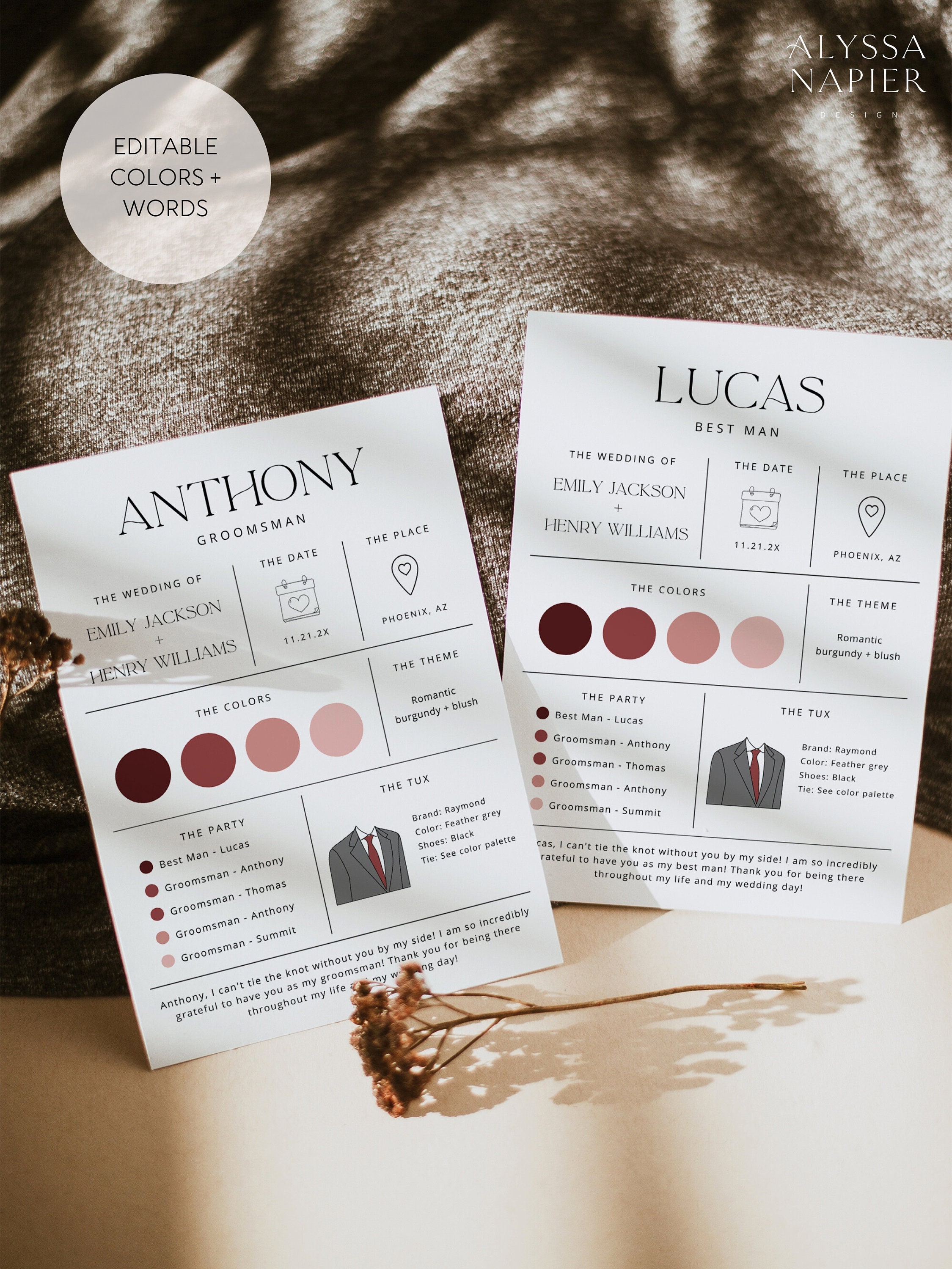 Groomsman Info Card, Best Man Infographic, Wedding Party Info Card ...