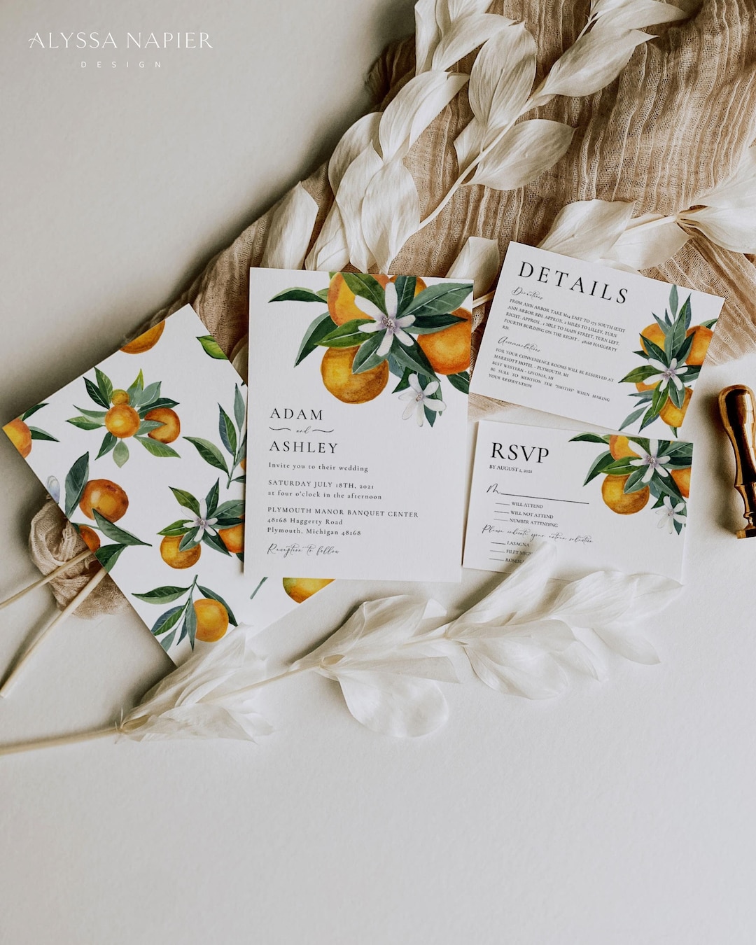 Citrus Wedding Invitation Download, Orange Wedding Invitation Template ...