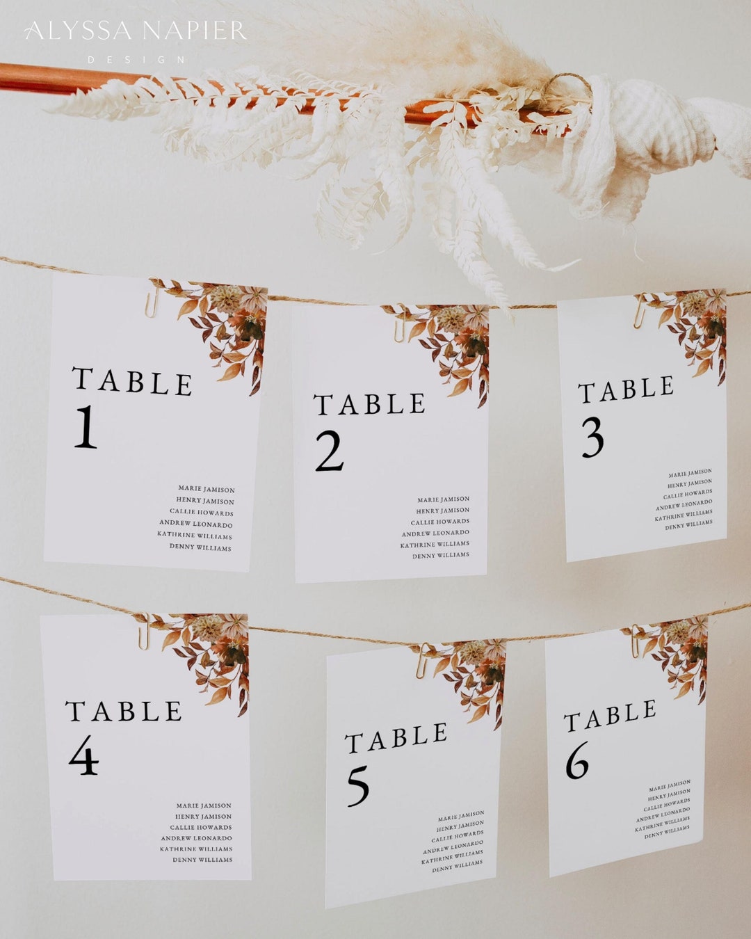 Fall Wedding Table Seating Chart Template, Table Seating Card ...